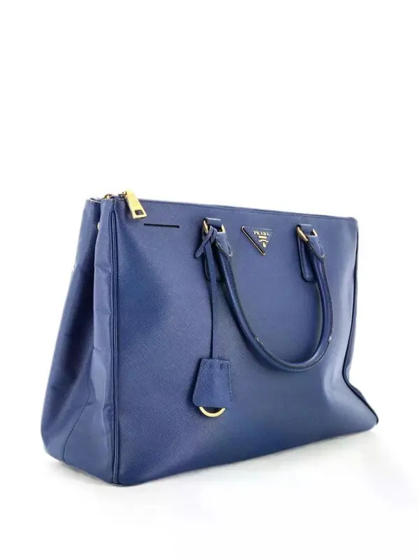 Prada Double Zip Lux Saffiano Leather Large Tote Bag - Blue