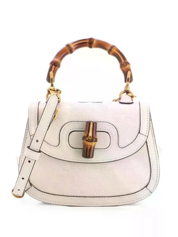 Gucci Bamboo 1947 Top Handle Bag Jumbo Gg Canvas Mini Crossbody Bag - White