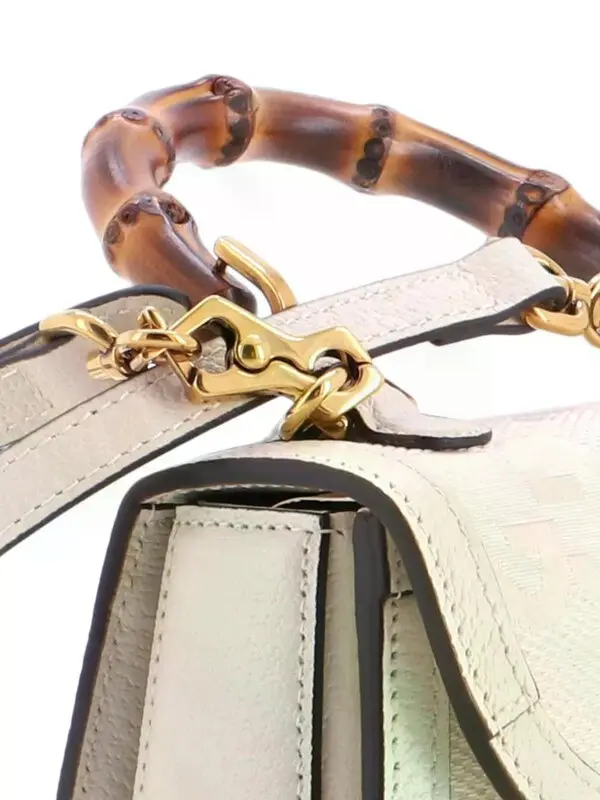 Gucci Bamboo 1947 Top Handle Bag Jumbo Gg Canvas Mini Crossbody Bag - White