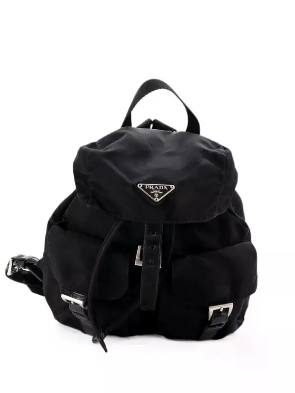 Prada Double Front Pocket Tessuto Small Backpack - Black