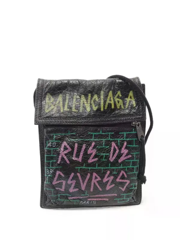 Balenciaga 2010s Explorer Graffiti Shoulder Bag - Black