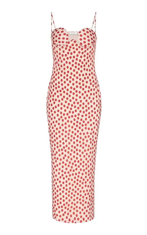 Alaïa Polka-dot Jersey Midi Dress - Red