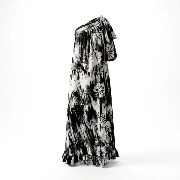 NYNY RYKE Wilma, One-shoulder Batik Maxi Dress & White Floral Cotton Dress - Black
