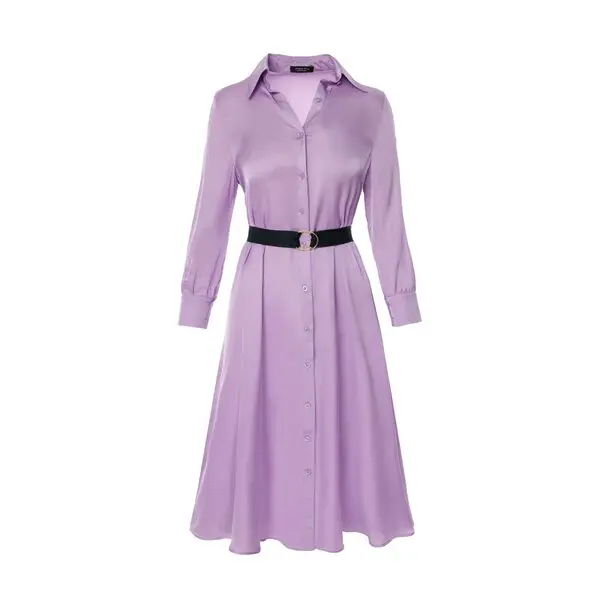 AVENUE N°29 Midi Shirt Dress With Leather Belt Lilac - Purple