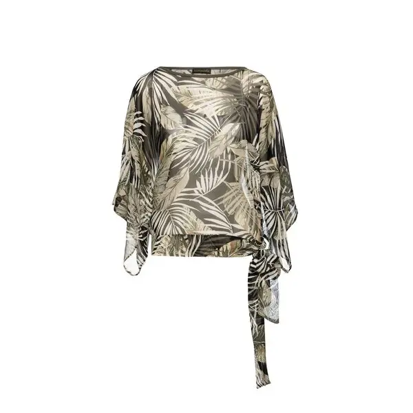 CONQUISTA Print Chiffon Batwing Top - Green