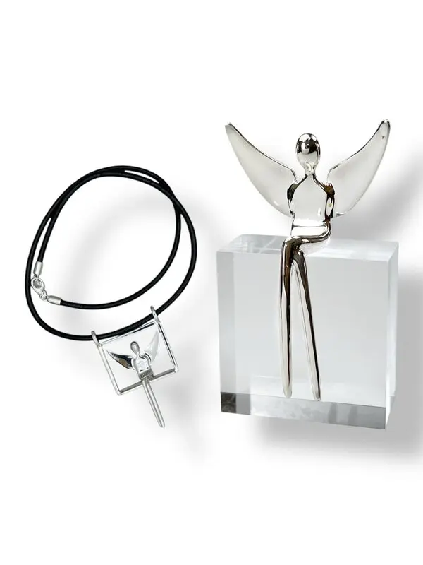 YENNY COCQ LLC Combo Set: Three Inch Angel Sculpture & The Angel Pendant - Gold