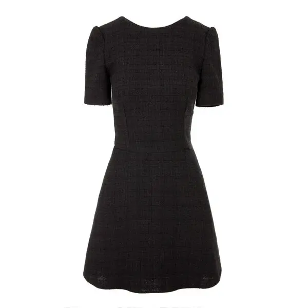 AVENUE N°29 Flared Short Sleeve Boucle Dress