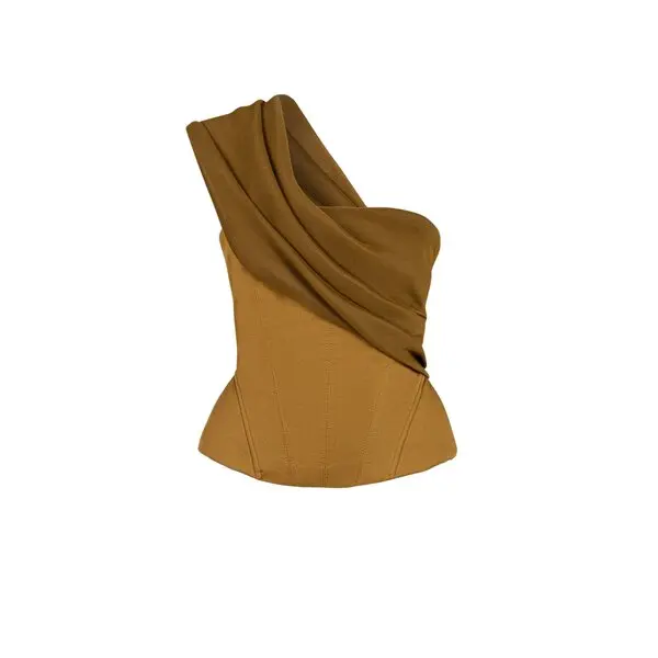 NOCTURNE One-shoulder Draped Gabardine Bustier - Brown