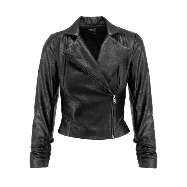 AVENUE N°29 Double Breasted Eco Leather Jacket With Zipper - Black