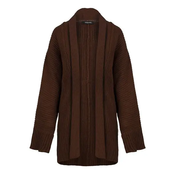 CONQUISTA Hip Length Open Front Batwing Knit Cardigan