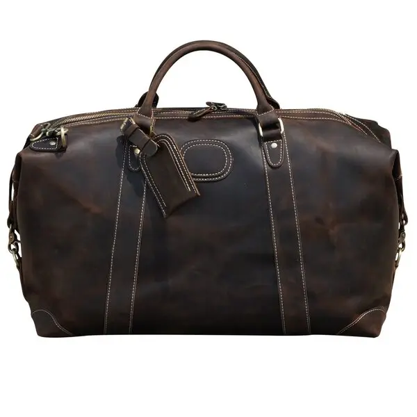 TOURI Classic Traveller Leather Holdall Dark - Brown