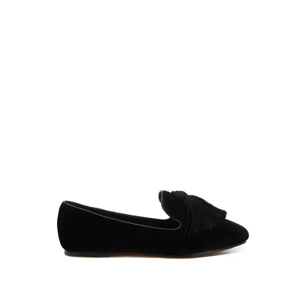 RAG & CO Tromso Iconic Tassel Detail Velvet Loafers In By - Black
