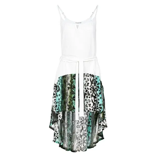 CONQUISTA Contrast Print High Low Dress - White