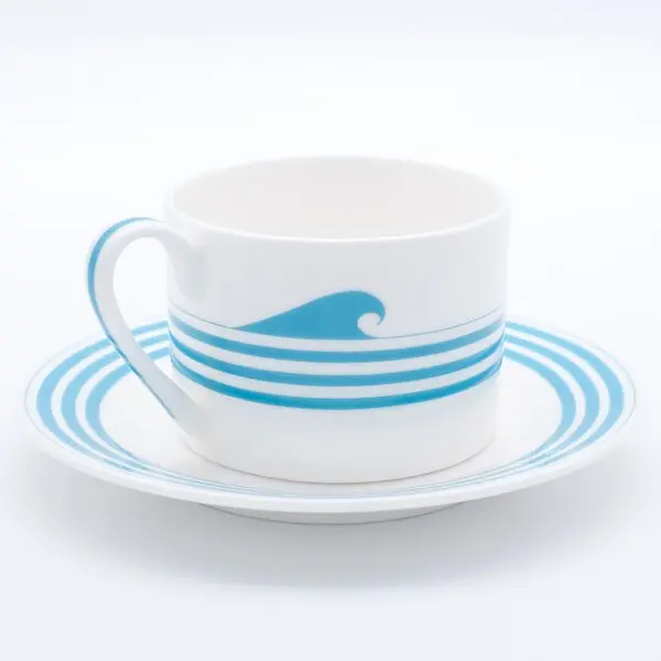 THE CORNISH SURFER Green / Blue / White Offshore Cup & Saucer Set