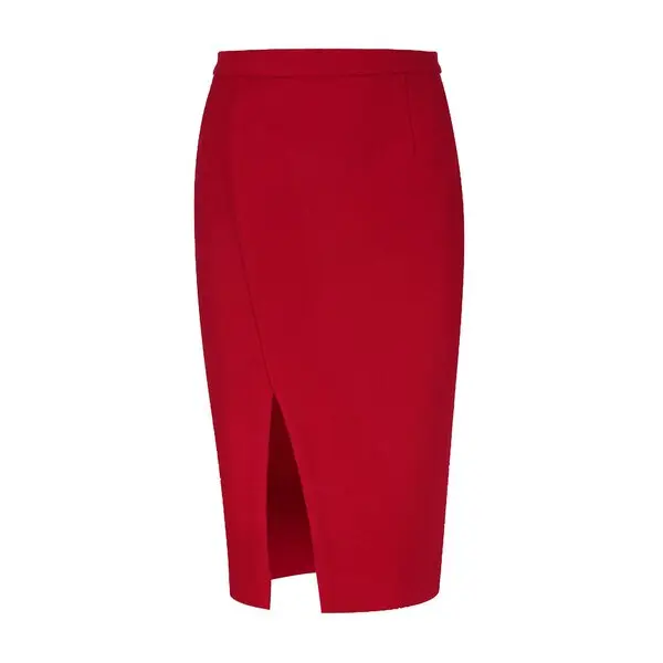 CONQUISTA Dark Faux Mouflon Pencil Skirt - Red