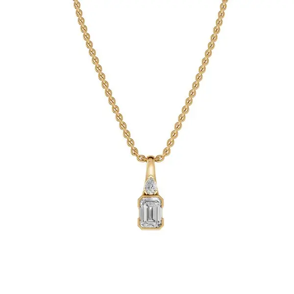 AYA FINE JEWELRY 1.36 Ctw Emerald & Pear Cut Lab Diamond Pendant Necklace In 14k Gold - Yellow
