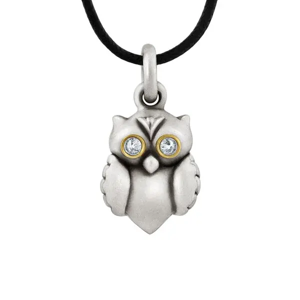 SNAKE BONES Owl Pendant In Sterling Gold Diamonds - Silver