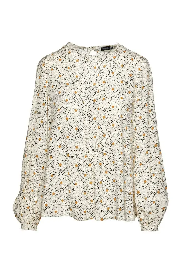CONQUISTA Neutrals Long Sleeve Print Top With Pintuck Detail - Beige