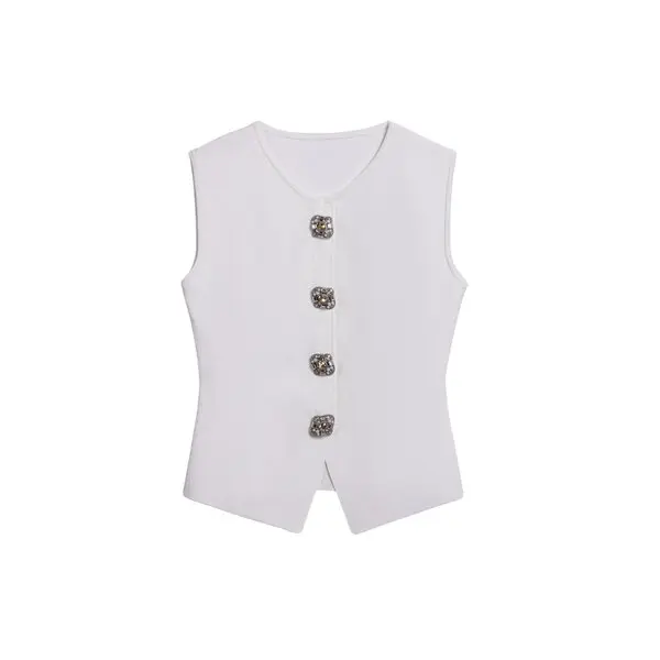 NOCTURNE Ivory Embellished Sleeveless Knit Top - White