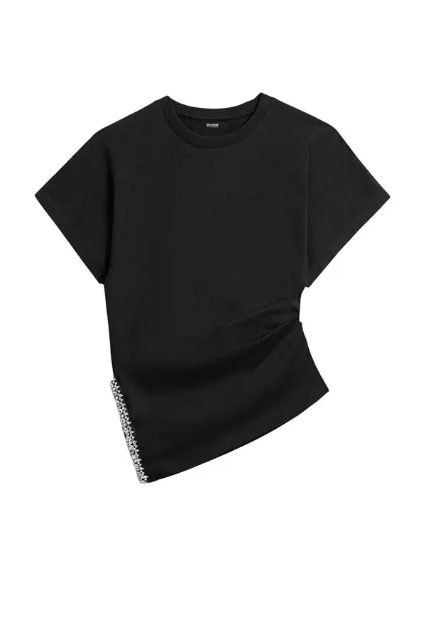 NOCTURNE Embellished Asymmetric T-shirt - Black