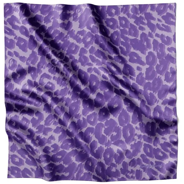LAMBERTY MUNICH Smooth Cheetah Midi Silk Scarf Lilac - Purple