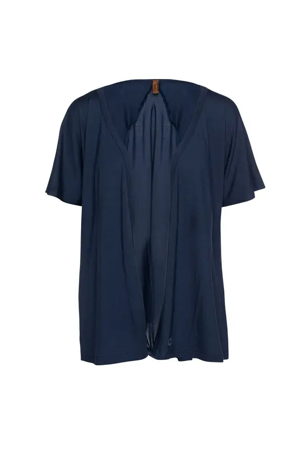 CONQUISTA Short Sleeve Open Front Cardigan In Navy - Blue
