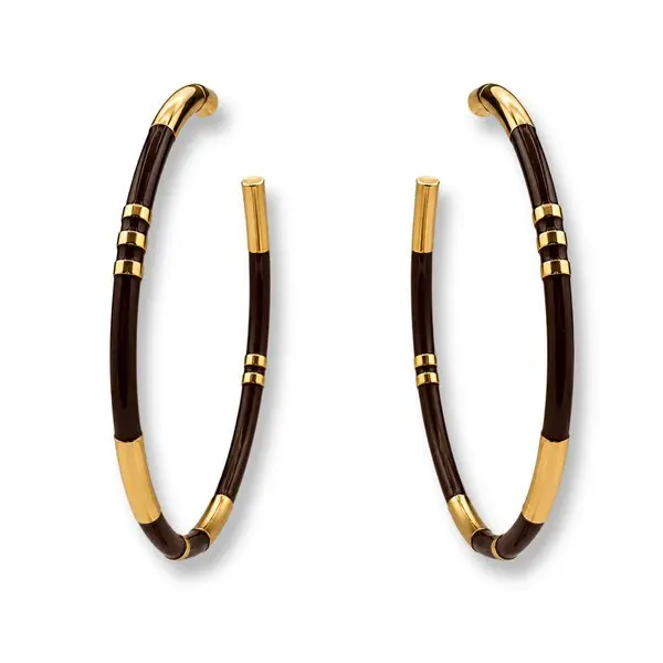 MICHAEL NASH JEWELRY Mallory Chocolate And Gold Stripe Hoop Earrings - Brown