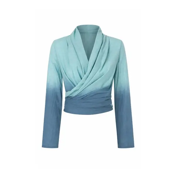 TIGER AND THE MONKEY The Natasha Turquoise Organic Cotton Wrap Front Shirt - Blue