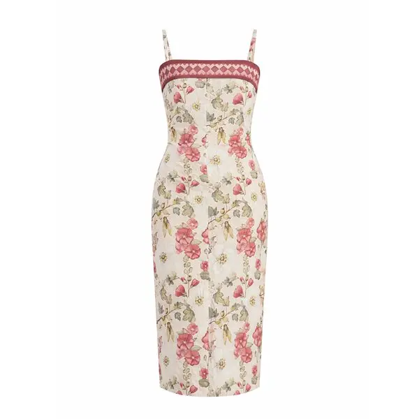 MAVLO Burgundy Floral Linen Midi Dress - Red