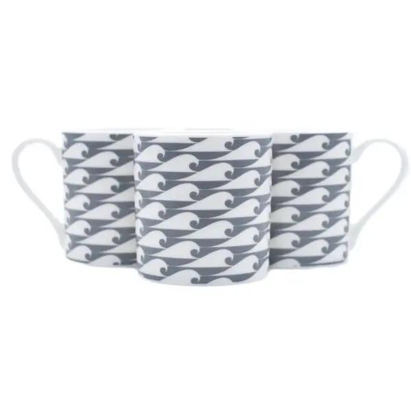 THE CORNISH SURFER Grey / White Fine Bone China Small Wave Mug Set| Silver Surf Grey, White - Grey/white