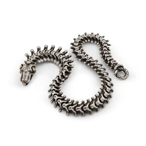 SNAKE BONES Bracelet In Sterling & 18kt Gold With Diamonds - Silver