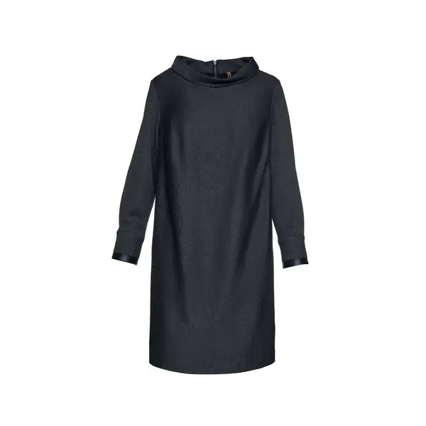 CONQUISTA Casual H-line Stand Collar Long Sleeve Midi Dress - Grey