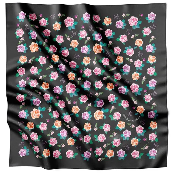 LAMBERTY MUNICH Ditsy Rose Midi Silk Scarf
