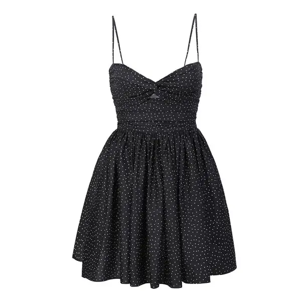NUAJE NUAJE Reverie Twist Front Ruched Cotton Mini Dress In Noir Dot - Black