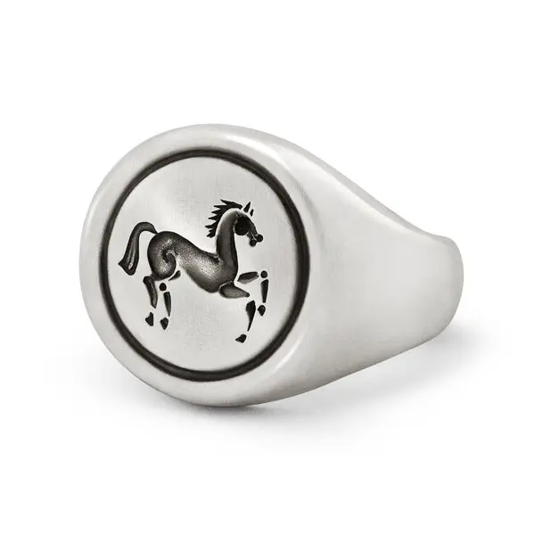 SNAKE BONES Horse Signet Ring In Sterling - Silver