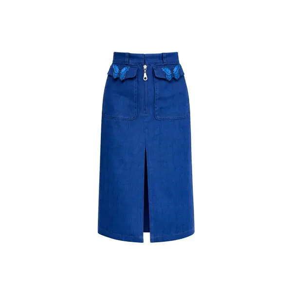 MAUI X LOLITA Pearl Denim Pencil Skirt - Blue