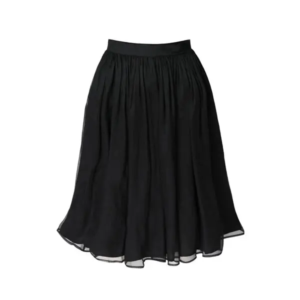 AVENUE N°29 Gathered Silk Midi Skirt - Black