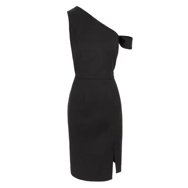 AVENUE N°29 Asymmetrical Neckline Bodycon Midi Dress With Slit