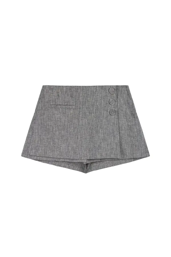 NOCTURNE Button Detail Linen Blend Skort - Grey