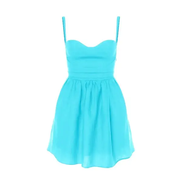 AVENUE N°29 Linen Gathered Mini Dress With Straps Aqua - Blue