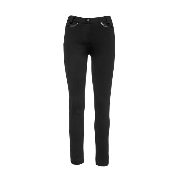CONQUISTA Full Length Pants With Pleather Detail - Black