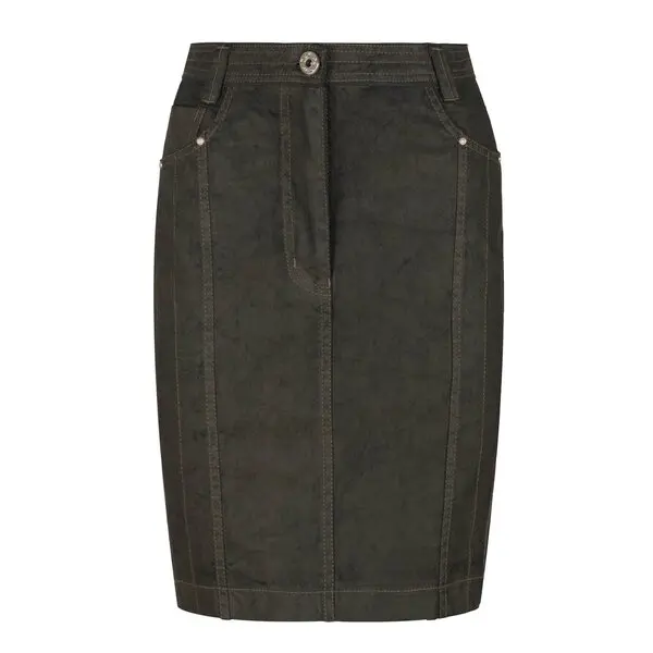 CONQUISTA Neutrals Khaki Denim Style Fitted Skirt With Stitching Detail - Yellow