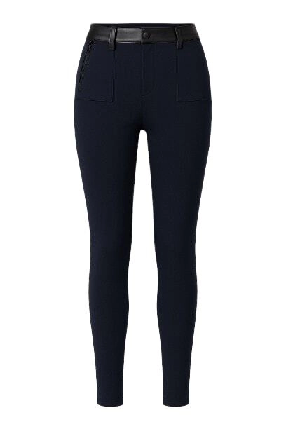 CONQUISTA Mid Rise Pleather Detail Jeggings - Blue