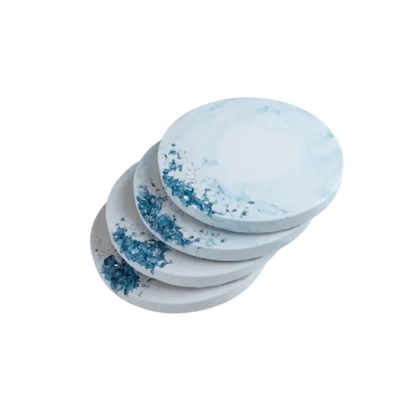 Esti Living White / Blue Ocean Wave Coaster Set - White/blue