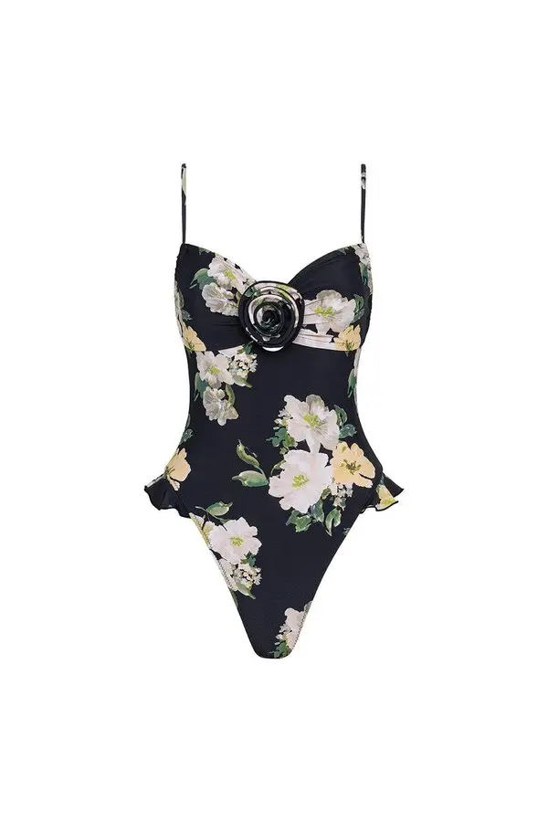 MONTCE Liz Floral Devin Rosa Ruffle One-piece - Brown