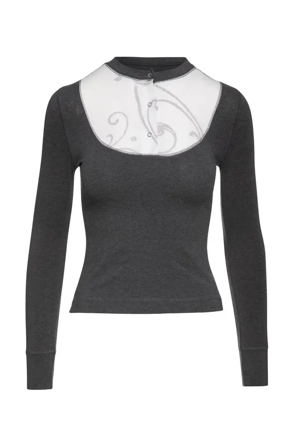 CONQUISTA Dark Top With Poplin Detail - Grey