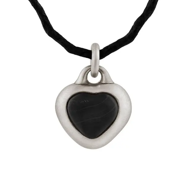 SNAKE BONES Black / Silver Framed Black Stone Heart Pendant In Sterling Silver - Black/silver