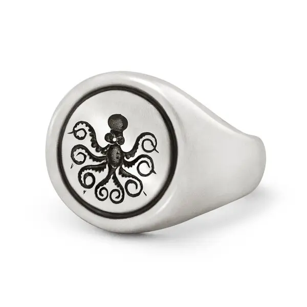 SNAKE BONES Octopus Signet Ring In Sterling - Silver