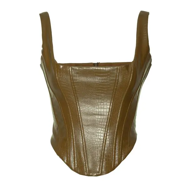 OFUURE Ono Faux Leather Corset Top In Olive - Green