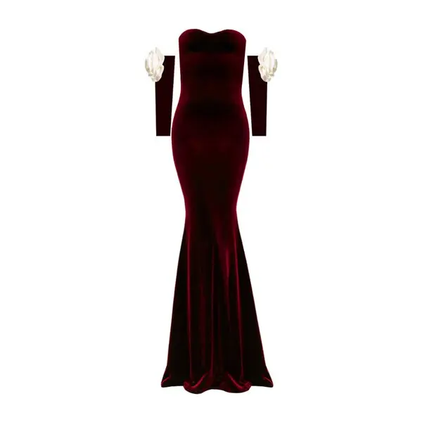 NUR KARAATA Versailles Rose Burgundy Gown - Red